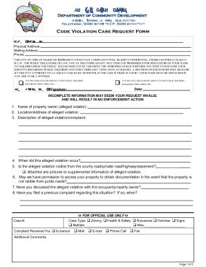 Fillable Online Code Violation Case Request FormChelan 2018 Fax Email Print PdfFiller
