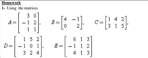Solved Homework 1 Using The Matrices Chegg
