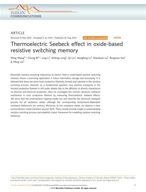 pdf thermoelectric seebeck effect in oxide based resistive switching