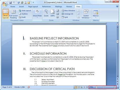 microsoft word view tab