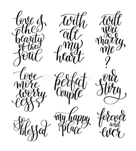 Set Of Black And White Hand Written Lettering Phrase About Love Stock