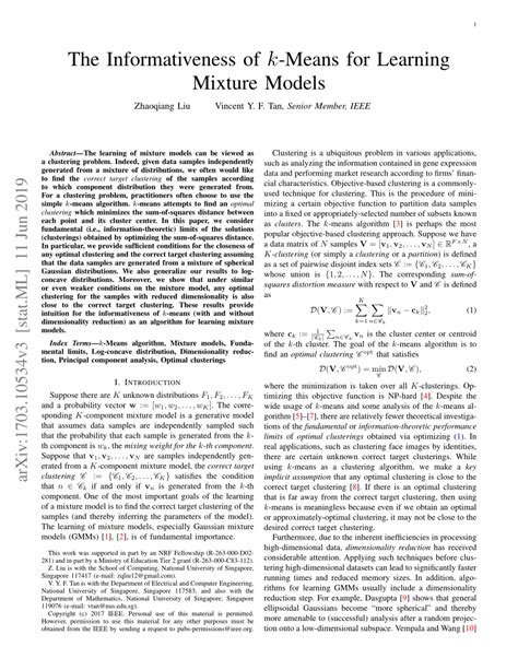 Pdf The Informativeness Of K Means For Learning Mixture Models