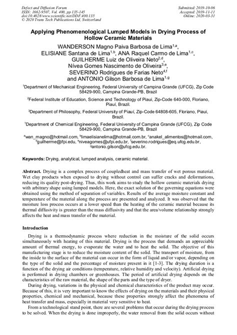Applying Phenomenological Lumped Models In Drying Process Of Hollow Ceramic Materials