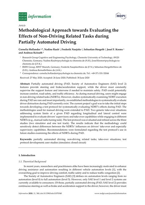 Pdf Methodological Approach Towards Evaluating The Effects Of Non Driving Related Tasks During