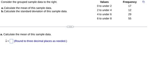 Solved a Calculate the mean of this sample data xˉ Round Chegg