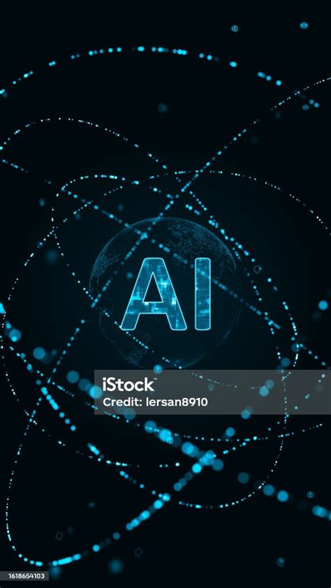 입자 링 원 회전이 있는 파란색 디지털 Ai 로고와 미래 지향적인 추상 배경에 있는 Ai 기술 아이콘 인공 지능 및 기계 학습 수직 개념에 대한 스톡 사진 및 기타 이미지