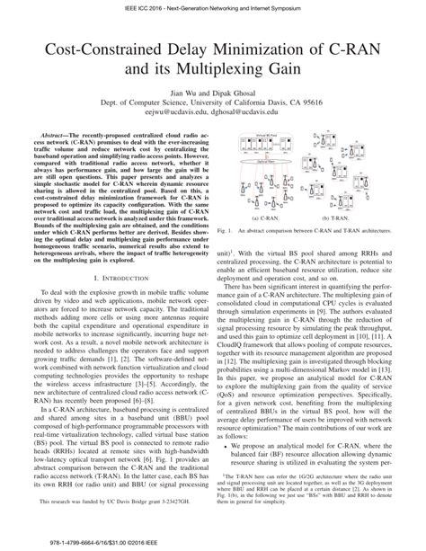pdf cost constrained delay minimization of c ran and its multiplexing gain