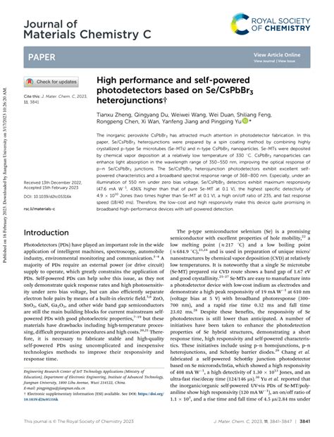 Pdf High Performance And Self Powered Photodetector Based On Se