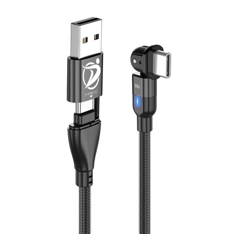2 in 1 USB C PD Cable 60W Fast Charging Cord Type C with 180ÃÂ Rotating Connector USB A to