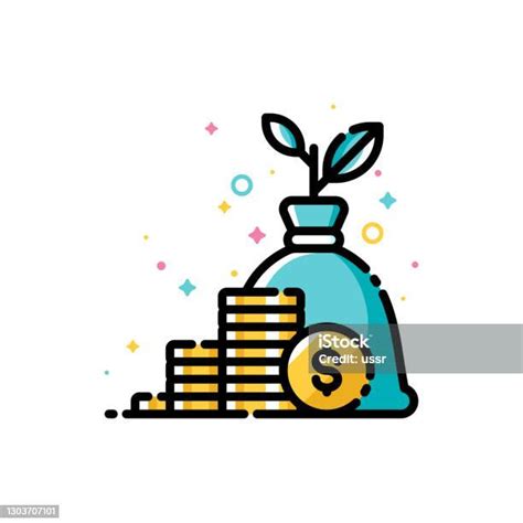 소득과 수익 증가 투자 수익률 및 뮤추얼 펀드 모금 개념으로 공장이 자금 가방에서 성장합니다 플랫 채워진 윤곽선 스타일 아이콘입니다 픽셀 완벽 편집 가능한 스트로크 크기