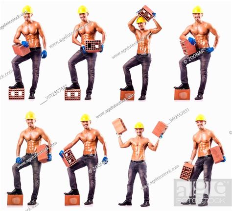 Composite Photo Of Naked Man With Bricks Stock Photo Picture And