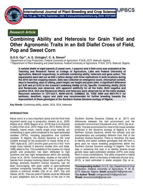 Combining Ability And Heterosis For Grain Yield And Other Agronomic