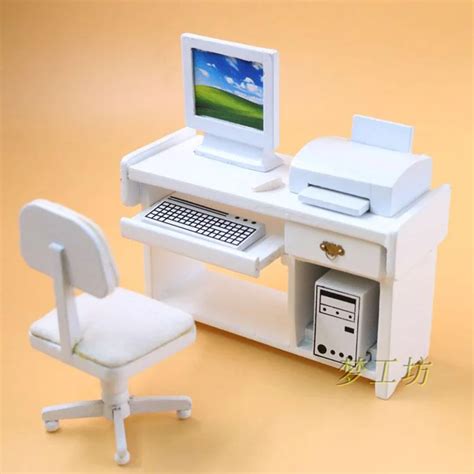Dollhouse Furniture Toy Miniature Wooden Mini Computer Desk Set Simulation Furniture