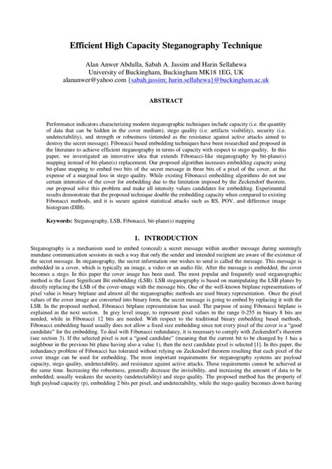 Pdf Efficient High Capacity Steganography Technique