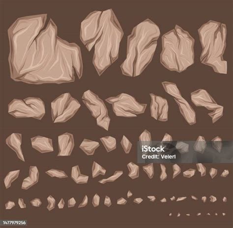 마른 점토의 부서진 돌의 다양한 벡터 세트입니다 Cartoon 클립 아트 모음 Of Smashed Earth Rocks With Cracks From Background 0