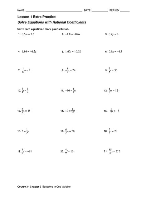 Solving Equations With Rational Coefficients Worksheet Pdf Fill Online Printable Fillable