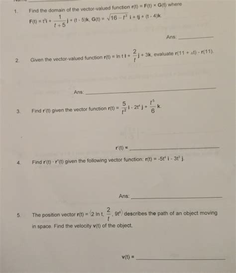 solved find the domain of the vector valued function r t