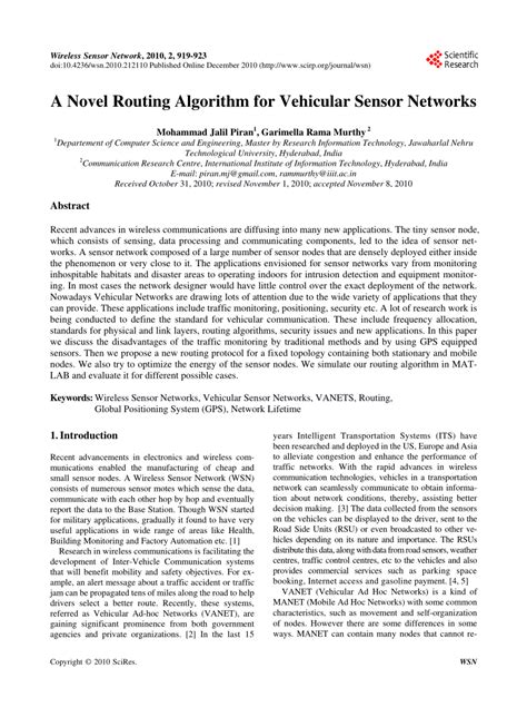 Pdf A Novel Routing Algorithm For Vehicular Sensor Networks