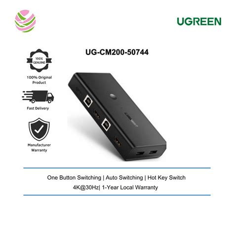 Ugreen Hdm Kvm Switch 2 In 1 Out 4k Hdm Hd Switch Box Switcher With Extended 4 Usb Port Ug