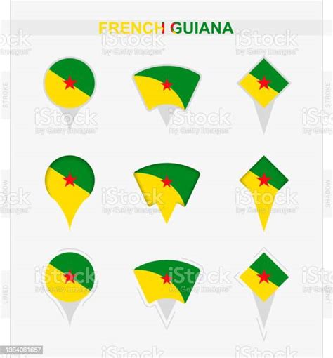 프랑스 령 기아나 플래그 프랑스 령 기아나 플래그의 위치 핀 아이콘 세트 0명에 대한 스톡 벡터 아트 및 기타 이미지 0명