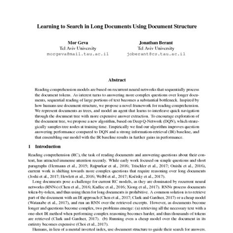 Learning To Search In Long Documents Using Document Structure Acl Anthology