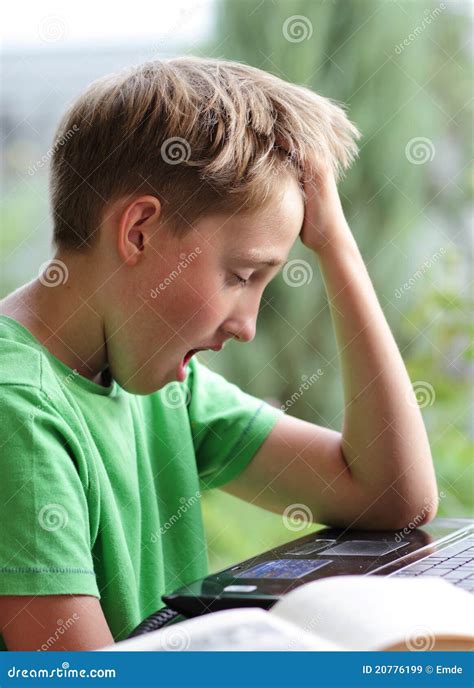 Boy Bored With Homework Stock Image Image Of Sleepy