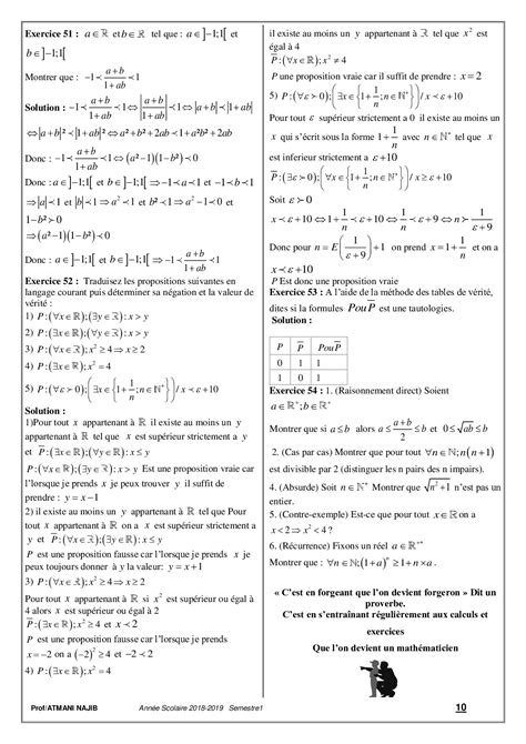 Logique Mathématique Corrigé Série Dexercices 1 Alloschool