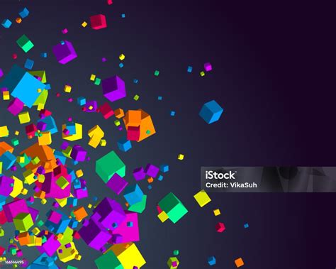 3 D 큐브 벡터 배경기술 플라이에는 다중 색상에 대한 스톡 벡터 아트 및 기타 이미지 다중 색상 폭발 입방체 Istock