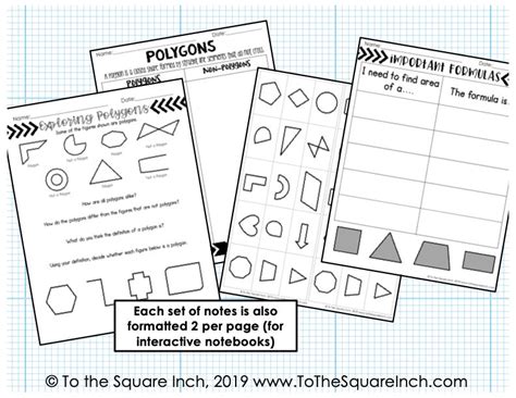 area of polygons interactive notebook to the square inch