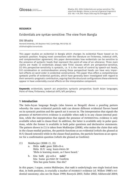 PDF Evidentials Are Syntax Sensitive The View From Bangla