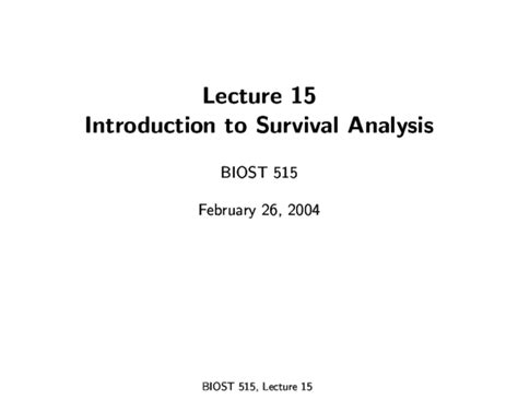 Pdf Lecture 15 Introduction To Survival Analysis
