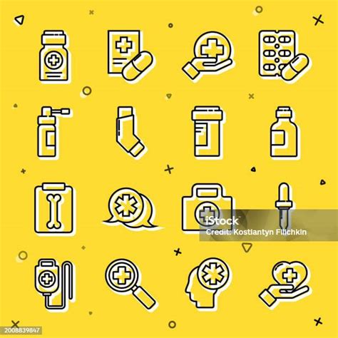 십자가가 있는 심장 설정 피펫 약 시럽 병 병원 간 의료 흡입기 노즐 스프레이 약병 및 아이콘 벡터 1위에 대한 스톡 벡터 아트