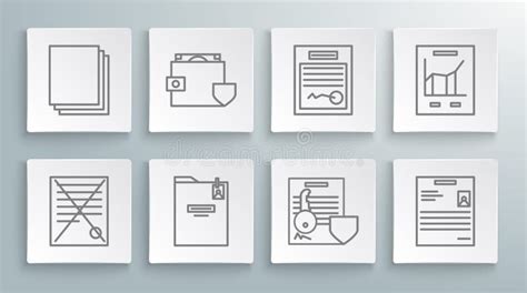 Set Line Delete File Document Wallet And Money With Shield Personal