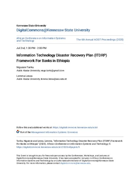 Pdf Information Technology Disaster Recovery Plan Itdrp Framework For Banks In Ethiopia