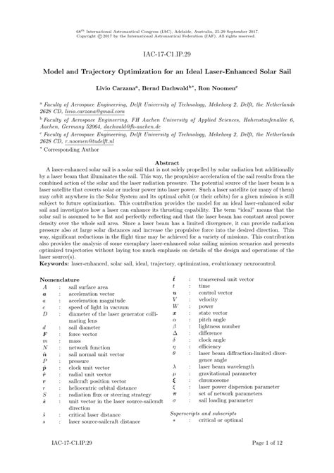 Pdf Model And Trajectory Optimization For An Ideal Laser Enhanced
