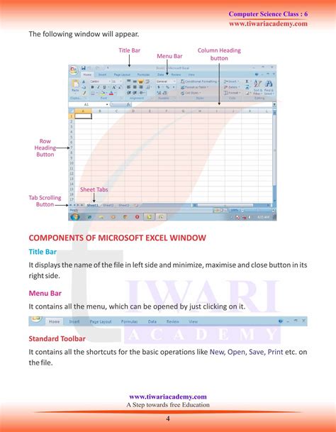 Class 6 Computer Science Chapter 4 Basics Of Ms Excel