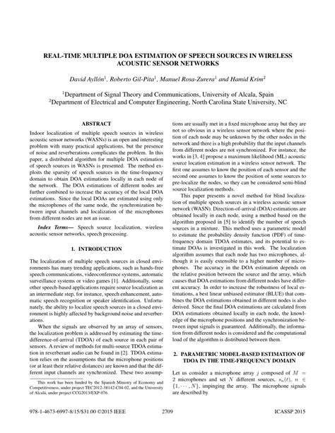 Pdf Real Time Multiple Doa Estimation Of Speech Sources In Wireless Acoustic Sensor Networks
