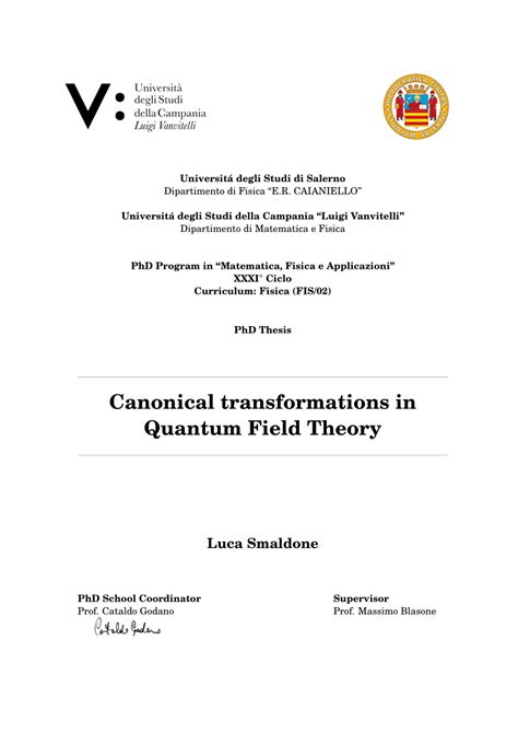 Pdf Canonical Transformations In Quantum Field Theory