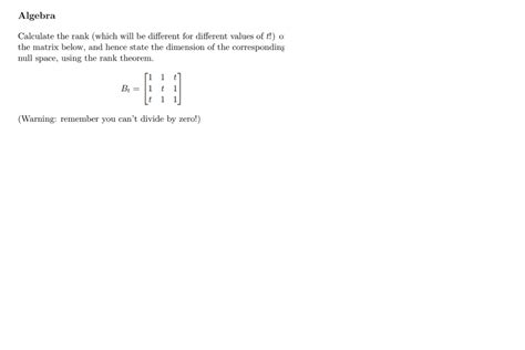 Solved Algebra Calculate The Rank Which Will Be Different Chegg Com