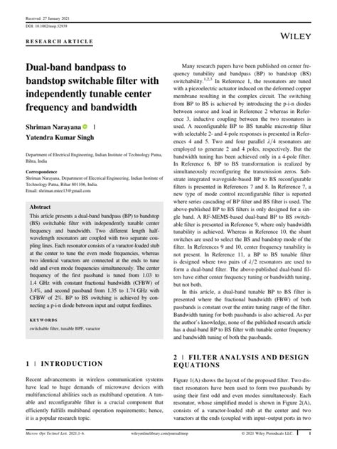 Dual Band Bandpass To Bandstop Switchable Filter With Independently