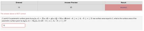 solved 1 point if a parametric surface given by