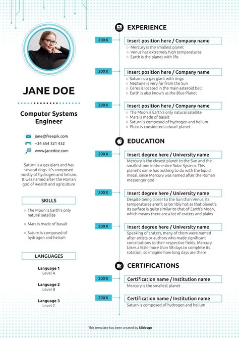 Computer Systems Engineer CV Google Slides PowerPoint