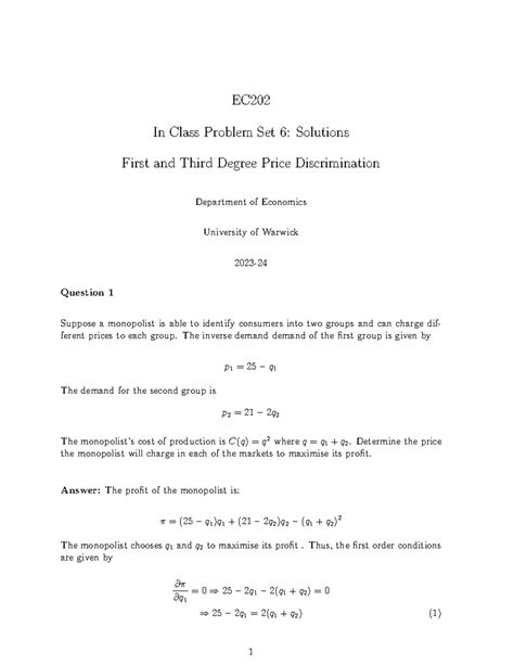 In Class Problem Set 6 Week 8 Solutions EC In Class Problem Set 6 Solutions First And Third