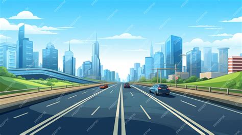 도로에서 자동차를 운전하는 도시의 만화 프리미엄 벡터