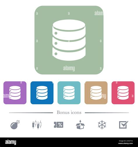Single Database White Flat Icons On Color Rounded Square Backgrounds 6 Bonus Icons Included