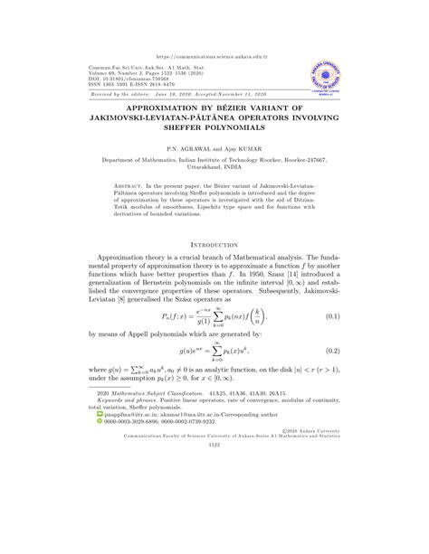 Pdf Approximation By Bezier Variant Of Jakimovski Leviatan Paltanea Operators Involving