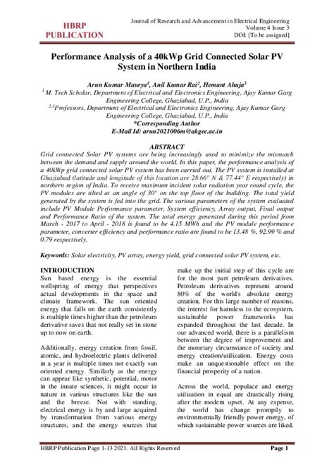 Pdf Performance Analysis Of A 40kwp Grid Connected Solar Pv System In