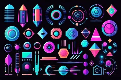 Premium Photo Retro Futuristic Elements For Design Big Collection Of Abstract Graphic Geometric