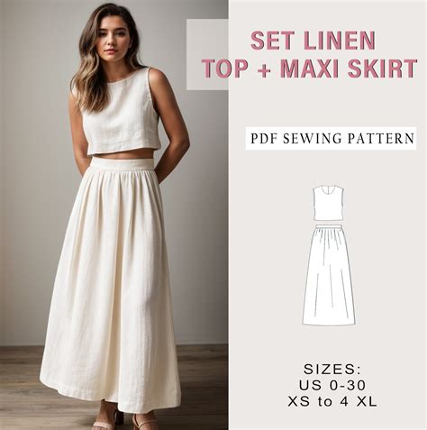 Set Linen Top And Maxi Skirt Sewing Pattern Linen Gathered Maxi Skirt
