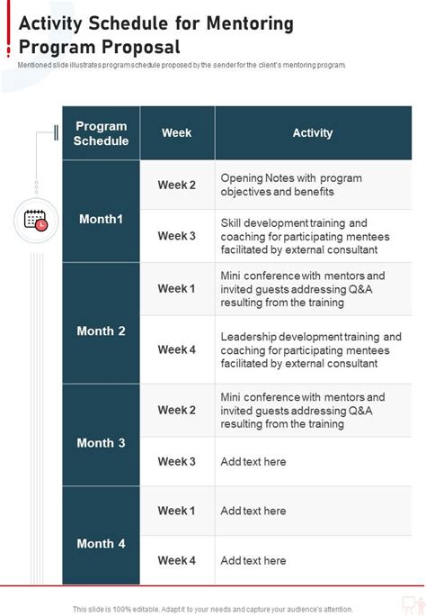 Activity Schedule For Mentoring Program Proposal One Pager Sample